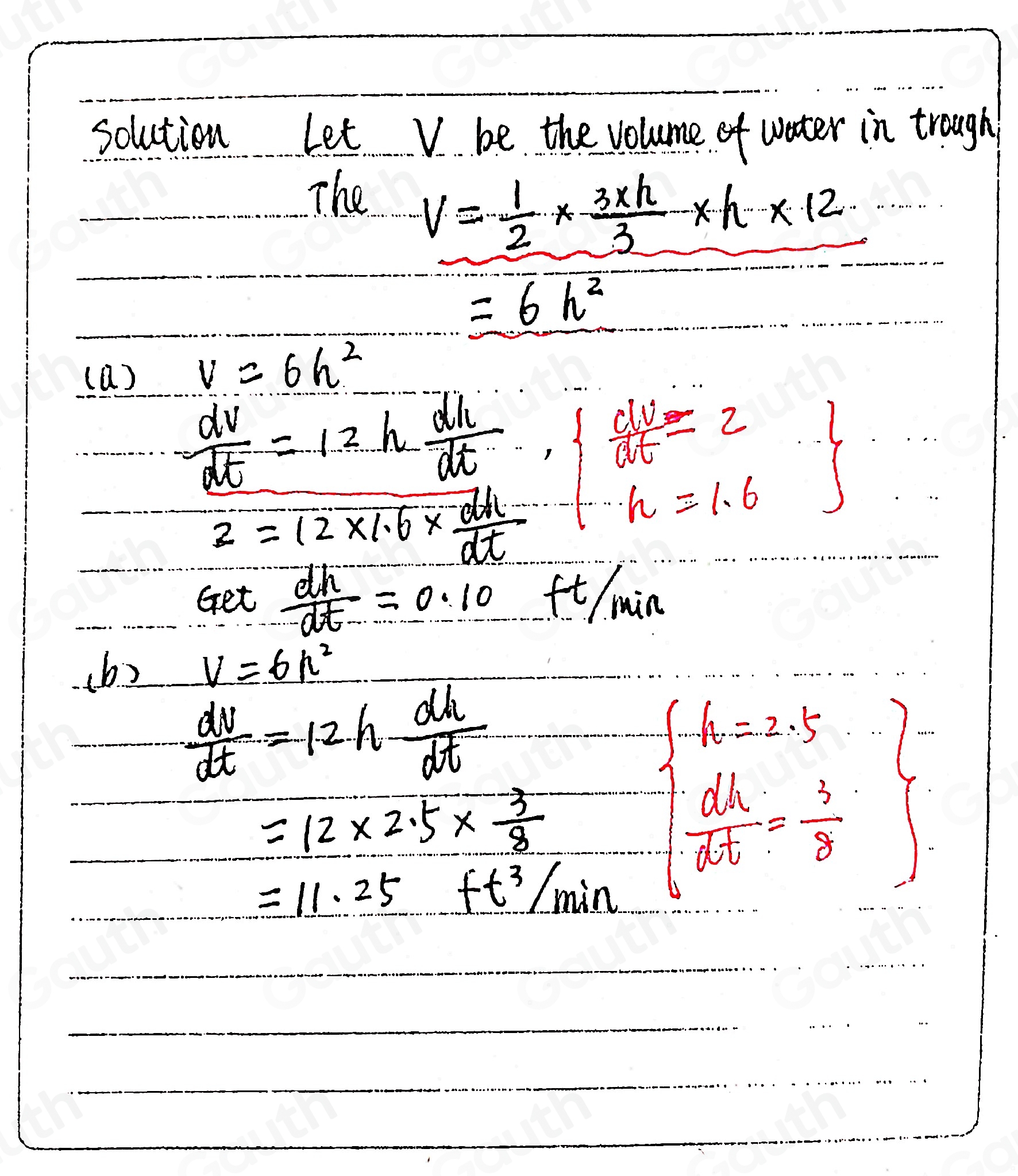Solved: A trough is 12 feet long and 3 feet across the top (see figure ...