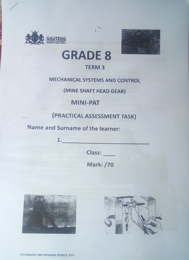 Solved: gautenG GRADE 8 TERM 3 MECHANICAL SYSTEMS AND CONTROL (MINE ...