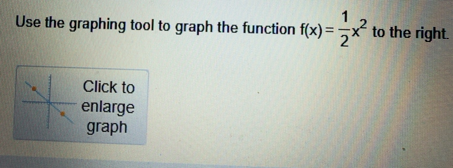 Solved: Use the graphing tool to graph the function f(x)= 1/2 x^2 to ...