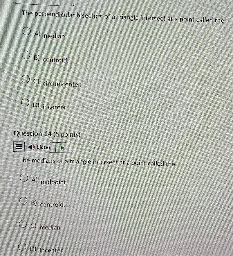 Solved: The perpendicular bisectors of a triangle intersect at a point ...