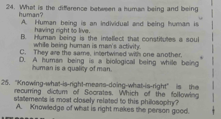 Solved: What is the difference between a human being and being human? A ...
