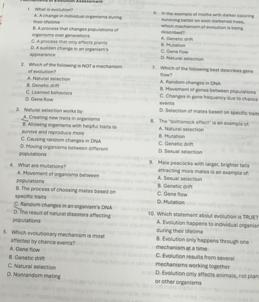 Resuelto:msms ol Evolution Assessment 1. What is evolution? 6. In the ...