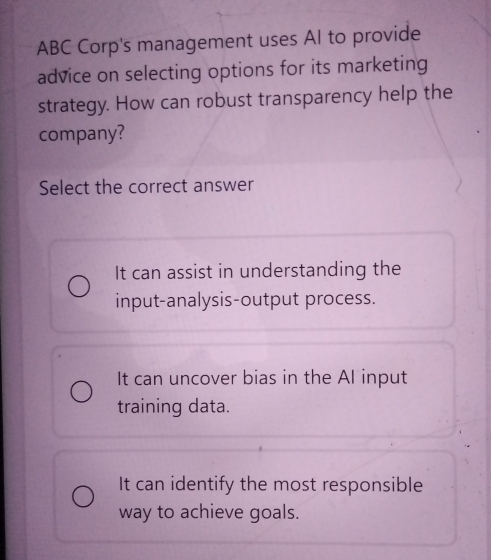 Solved: ABC Corp's management uses AI to provide advice on selecting ...