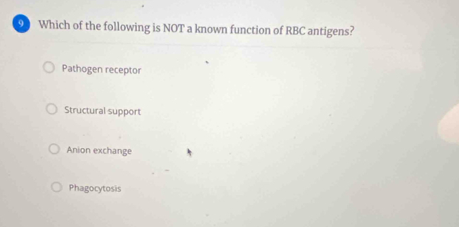 Solved: Which of the following is NOT a known function of RBC antigens ...