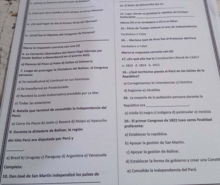 Resuelto:2Cómo se llamó la Constitución de Bolivar? _ _ 13. El Botín de Balconcillo fue en _ _ 3.