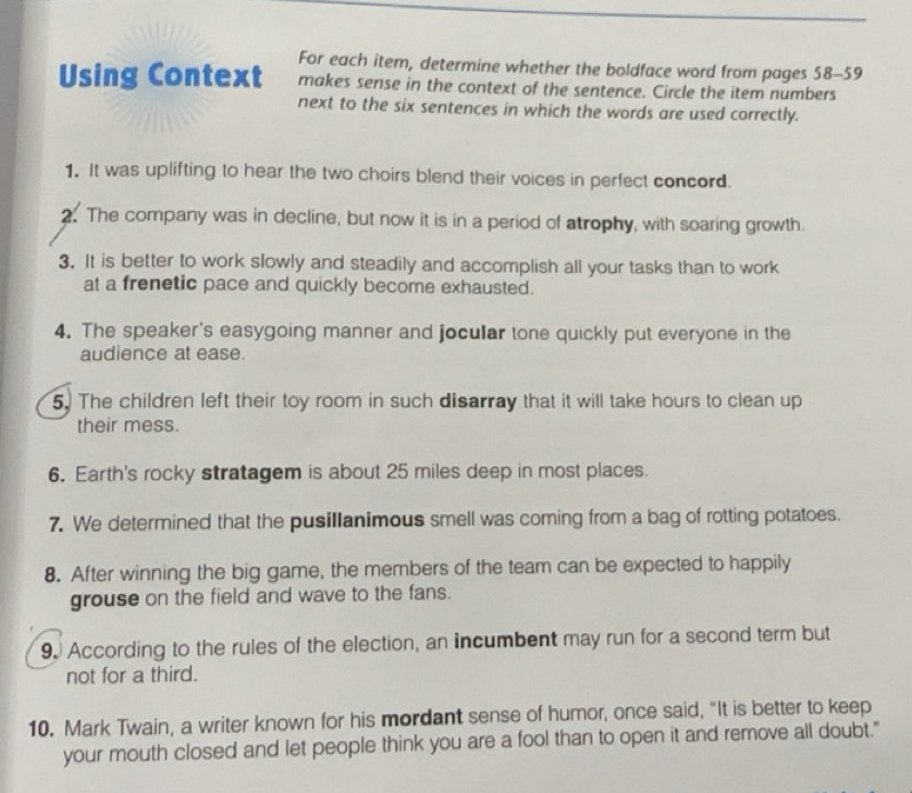 Solved: Using Context For each item, determine whether the boldface ...