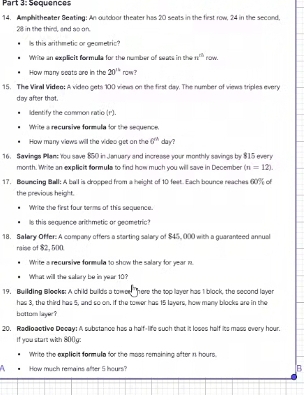 Gelöst:Sequences 14. Amphitheater Seating: An outdoor theater has 20 ...