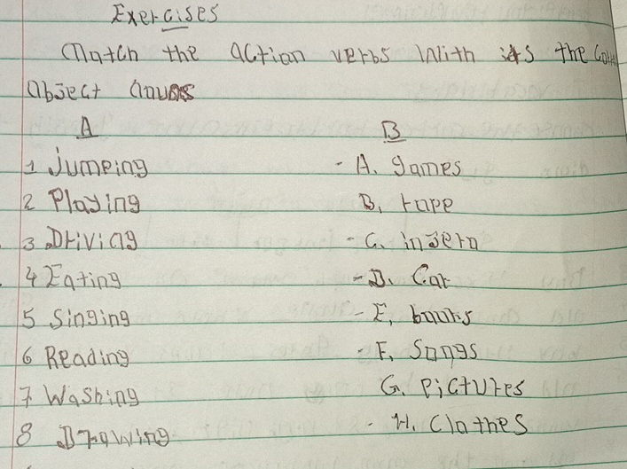 Solved: Exercises (natch the action verbs WNith is the Col Obsect GaU A ...