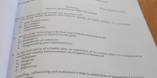 Solved: Answer gll questions under this seetion Section A Time Allowad ...