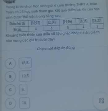 Giải quyết:Trong kì thi chọn học sinh giỏi ở cụm trường THPT A, môn Toán có 25 học sinh tham gia ...