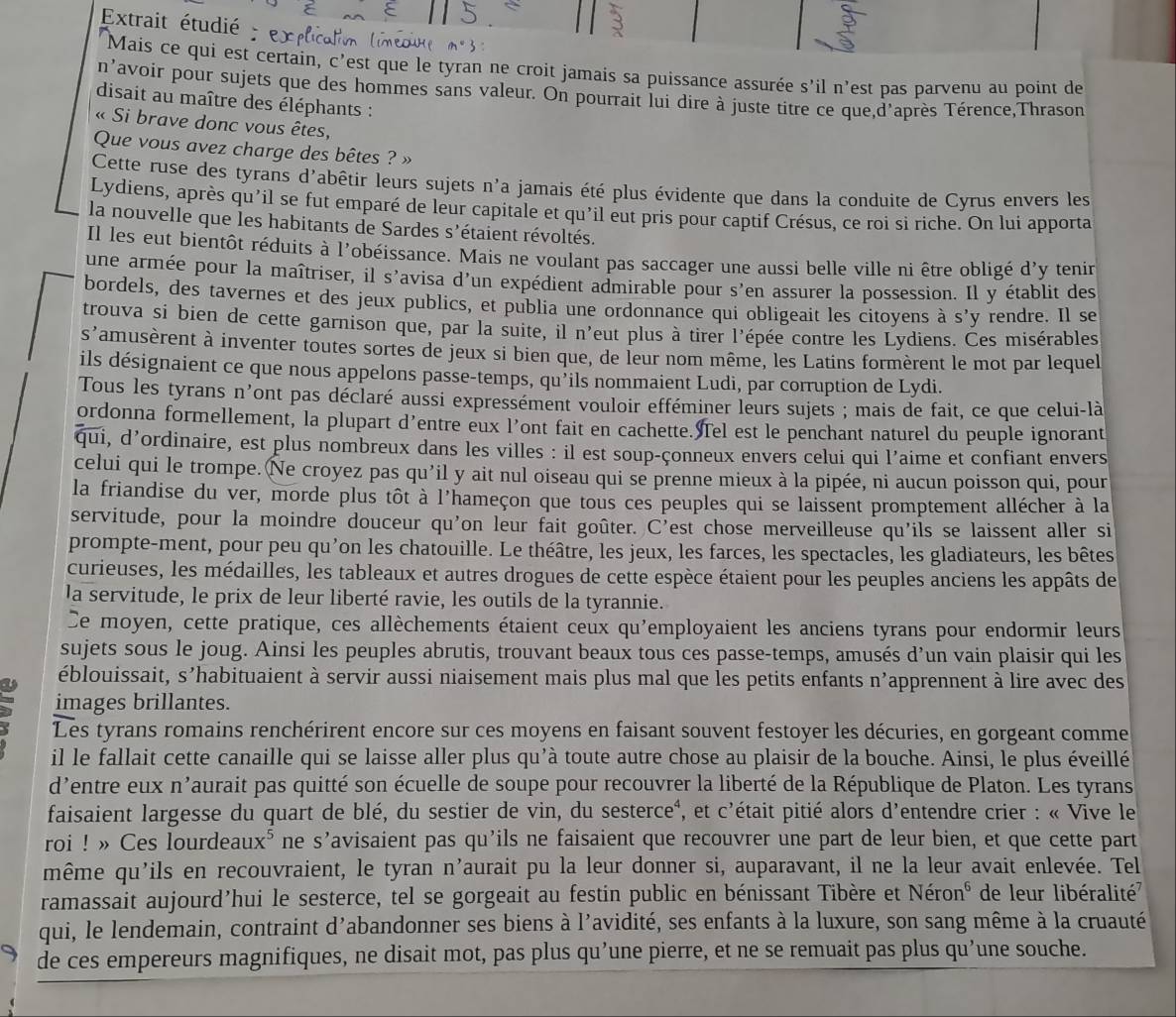 Résolu :Extrait étudié Mais ce qui est certain, c'est que le tyran ne ...