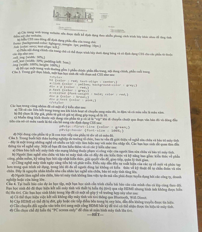 Giải quyết:+ —— ( B 2 1 2 B 1 * ： a) Các trang web trong website nên ...