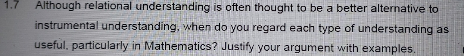 Solved: 1.7 Although relational understanding is often thought to be a ...