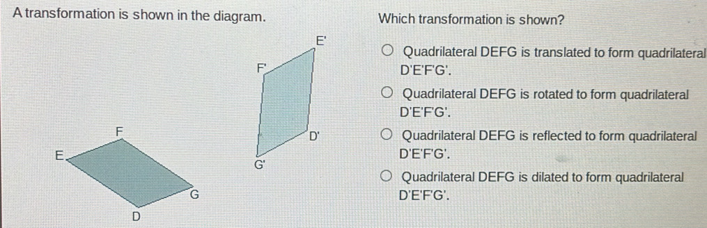 Solved: A transformation is shown in the diagram. Which transformation ...