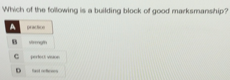 Solved: Which of the following is a building block of good marksmanship ...