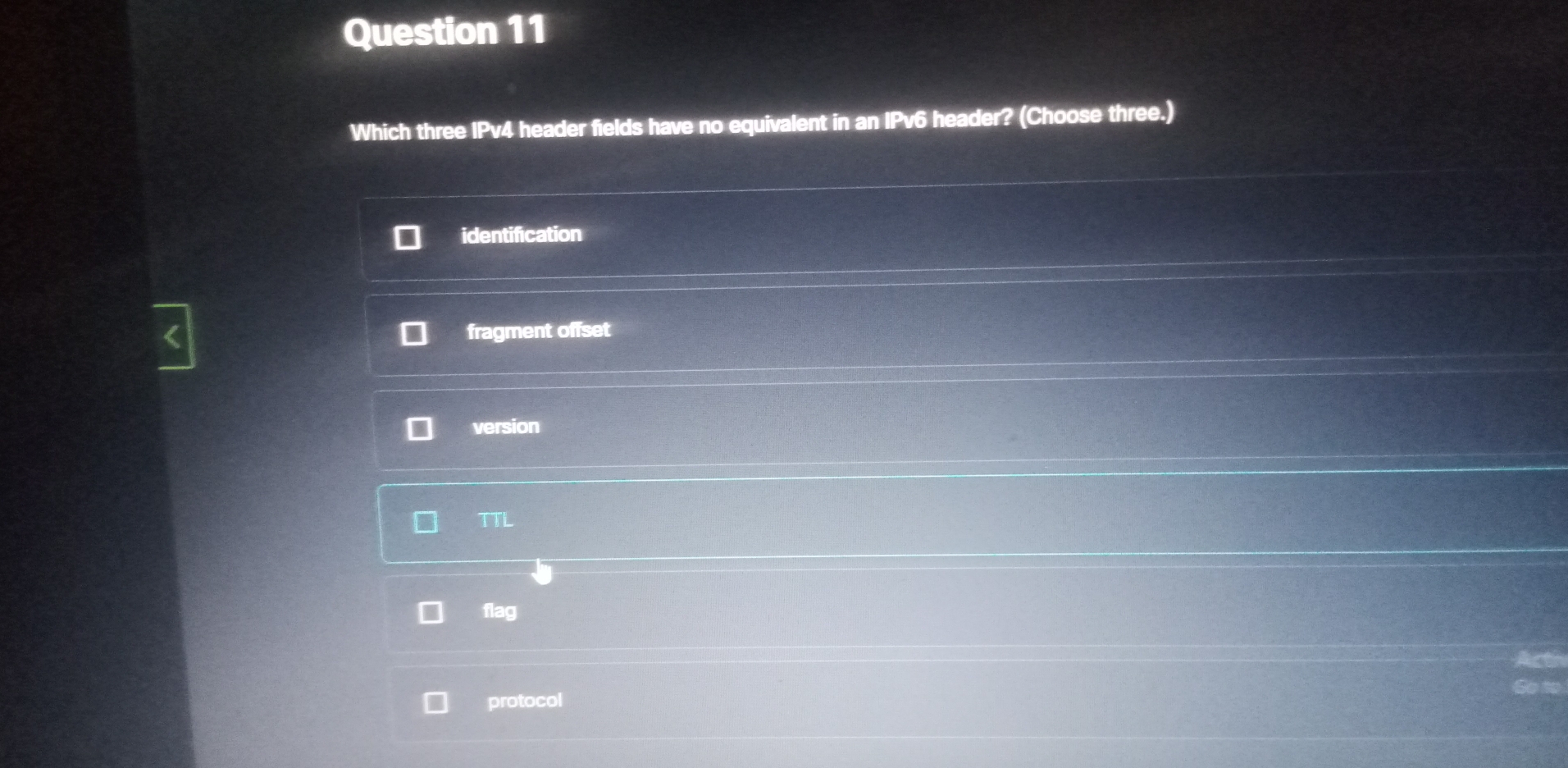 Solved: Which three IPv4 header fields have no equivalent in an IPv6 ...