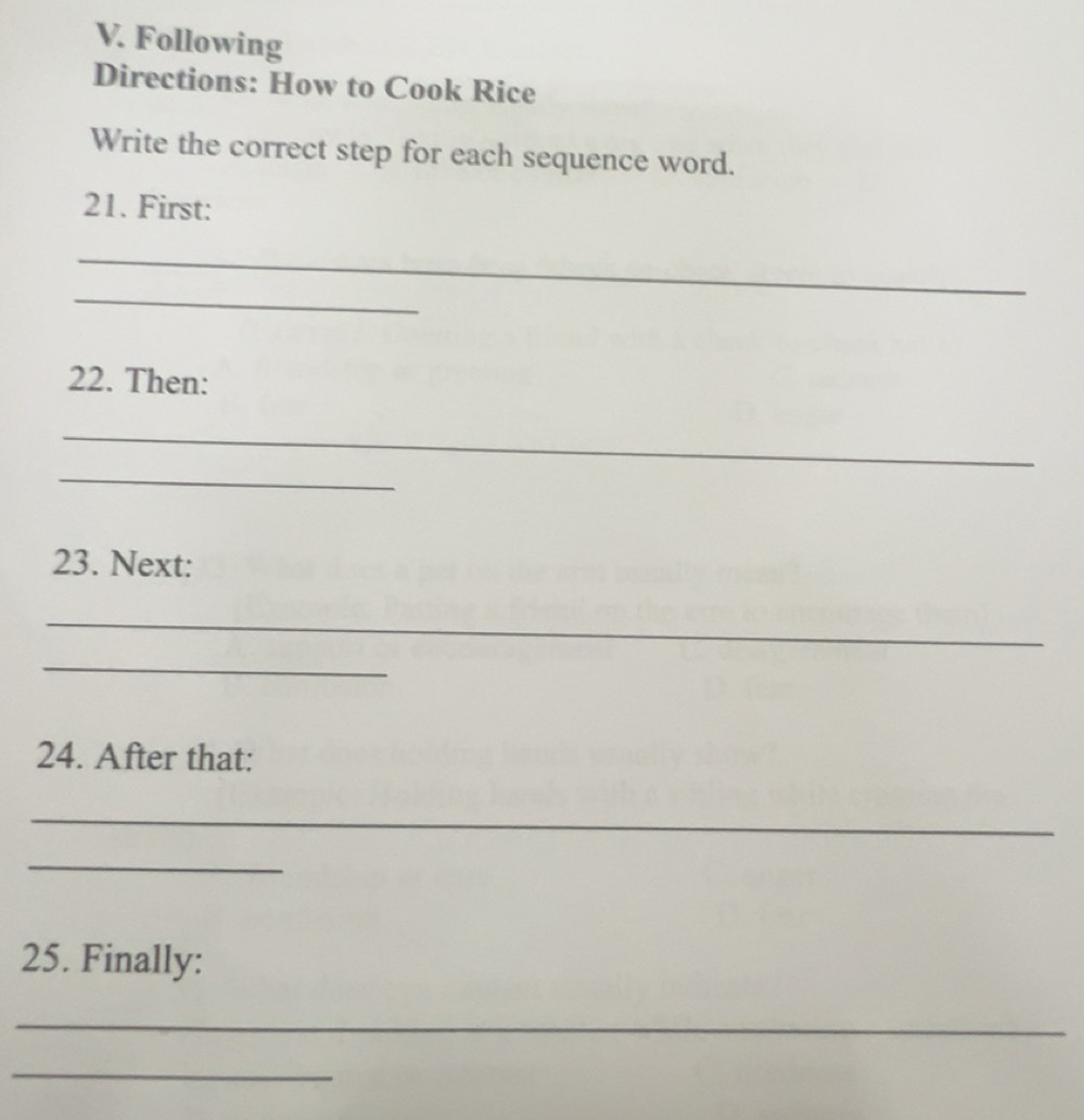 Solved: Following Directions: How to Cook Rice Write the correct step ...