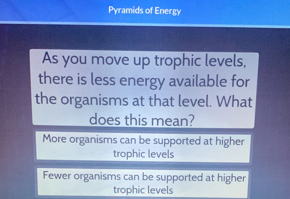 Solved: Pyramids of Energy As you move up trophic levels, there is less ...