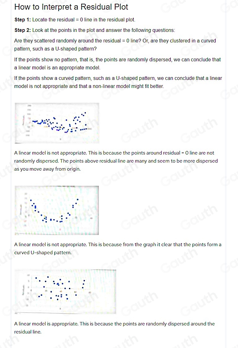 Solved: For each residual plot below, determine whether a linear model is appropriate, and if ...
