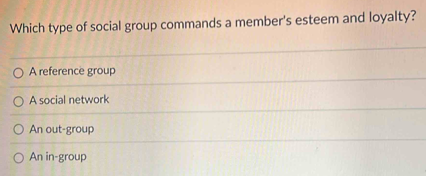 Solved: Which type of social group commands a member's esteem and ...