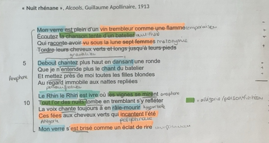 Résolu :Nuit rhénane », Alcools, Guillaume Apollinaire, 1913 Mon verre ...