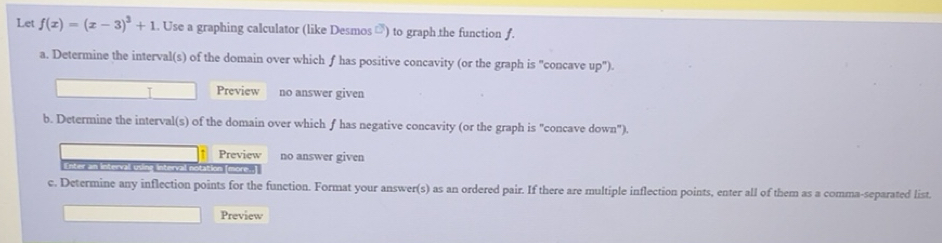 Solved: Let f(x)=(x-3)^3+1. Use a graphing calculator (like Desmos → ...