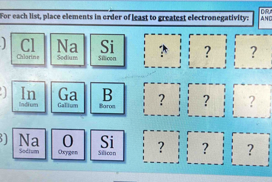 Solved: DRA For each list, place elements in order of least to greatest ...