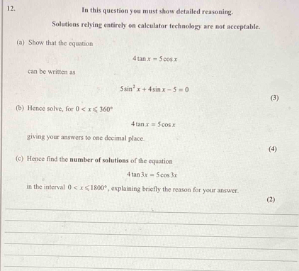 Solved: In this question you must show detailed reasoning. Solutions relying entirely on ...