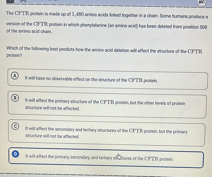 Solved: The CFTR protein is made up of 1,480 amino acids linked ...