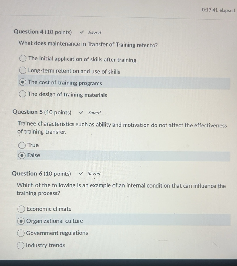 Solved: 0:17:41 elapsed Question 4 (10 points) Saved What does ...