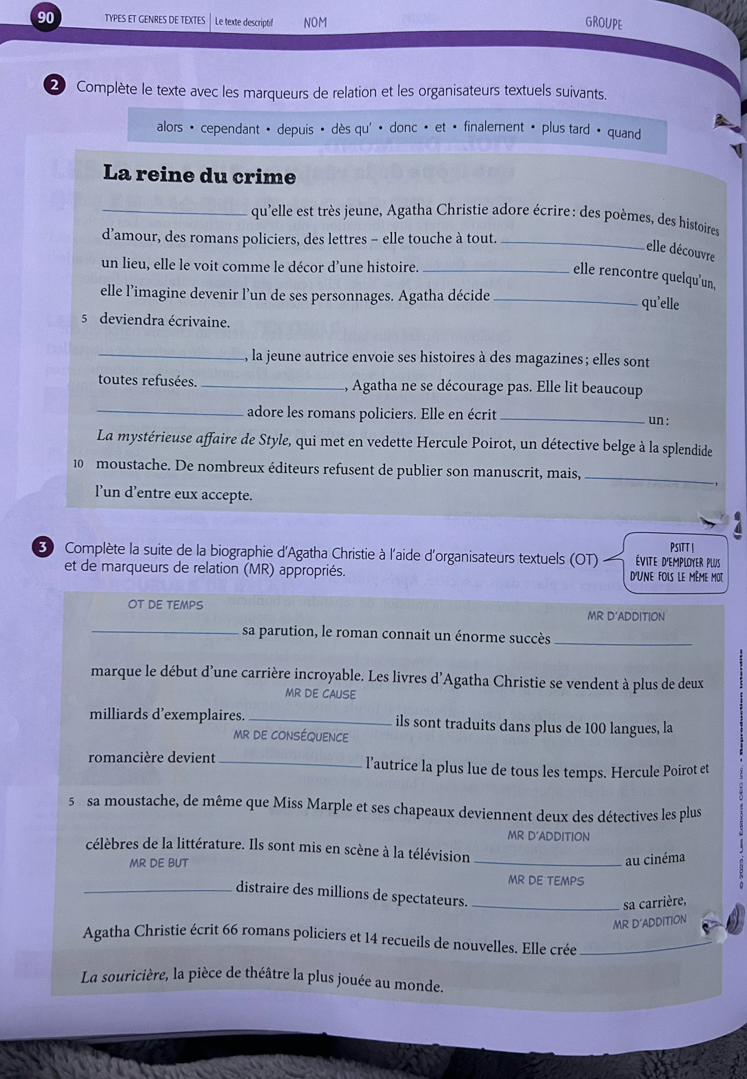 Solved: TYPES ET GENRES DE TEXTES Le texte descriptif NOM GROUPE 2 ...