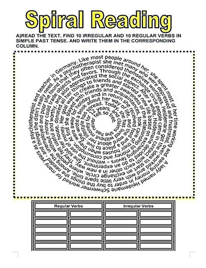 Resuelto:Spiral Reading A)READ THE TEXT. FIND 10 IRREGULAR AND 10 ...