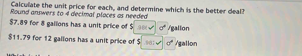 Solved: Calculate the unit price for each, and determine which is the ...