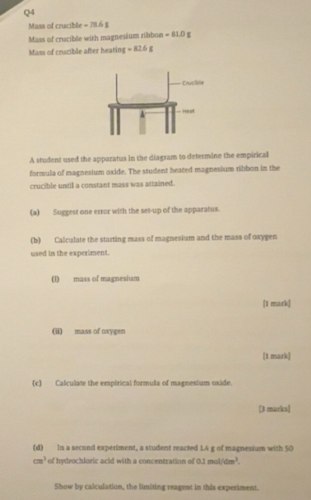 แก้ไขแล้ว:Mass of crucible =78.6 Mass of crucible with magnesium ribbon ...