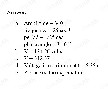 Solved: Problem 12. The instantaneous value of voltage in an a. c ...