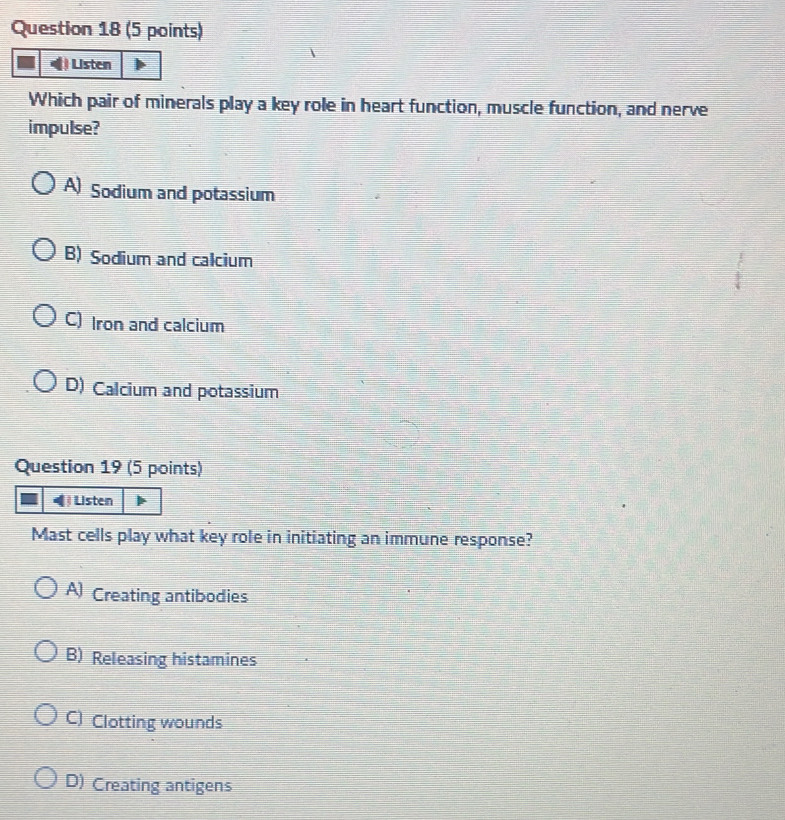 Solved: Listen Which pair of minerals play a key role in heart function ...