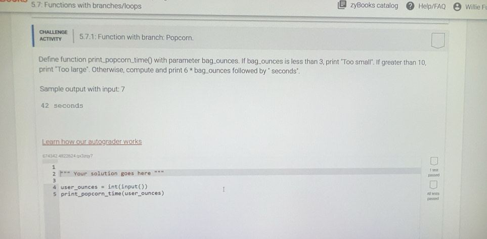 Solved: 5.7: Functions with branches/loops zyBooks catalog Help/FAQ ...