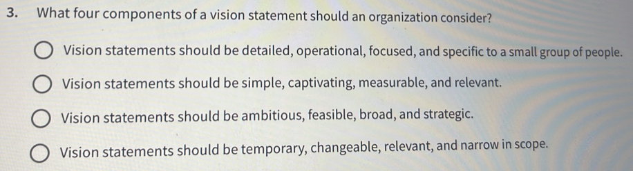 Solved: What four components of a vision statement should an ...