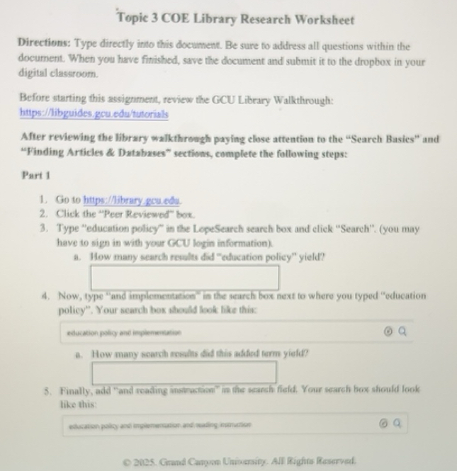 Solved: Topic 3 COE Library Research Worksheet Directions: Type ...