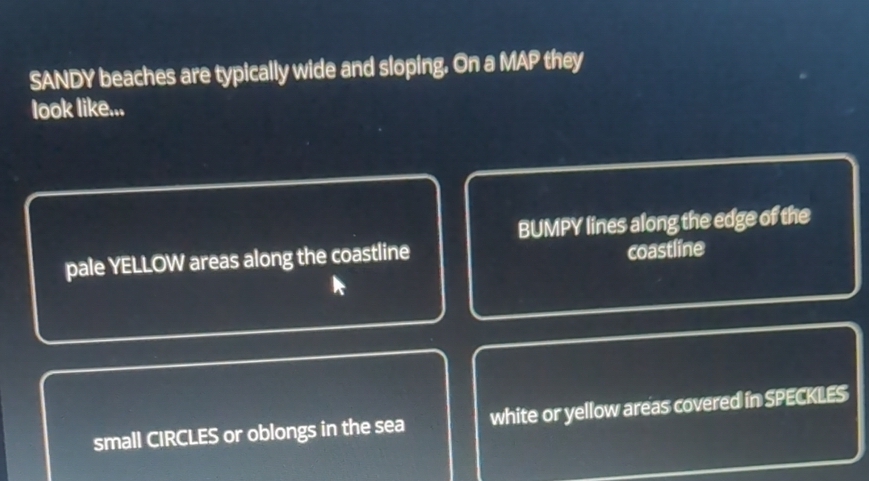 Solved: SANDY beaches are typically wide and sloping. On a MAP they ...
