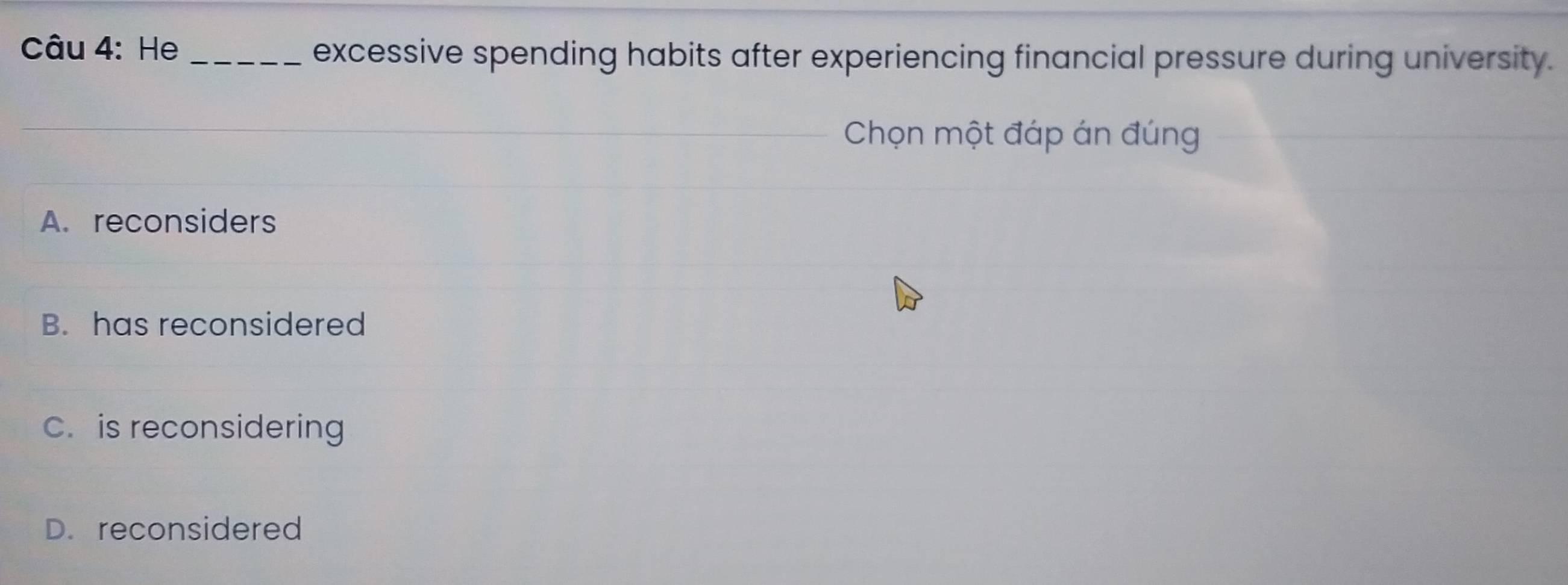 Giải quyết:He _excessive spending habits after experiencing financial ...