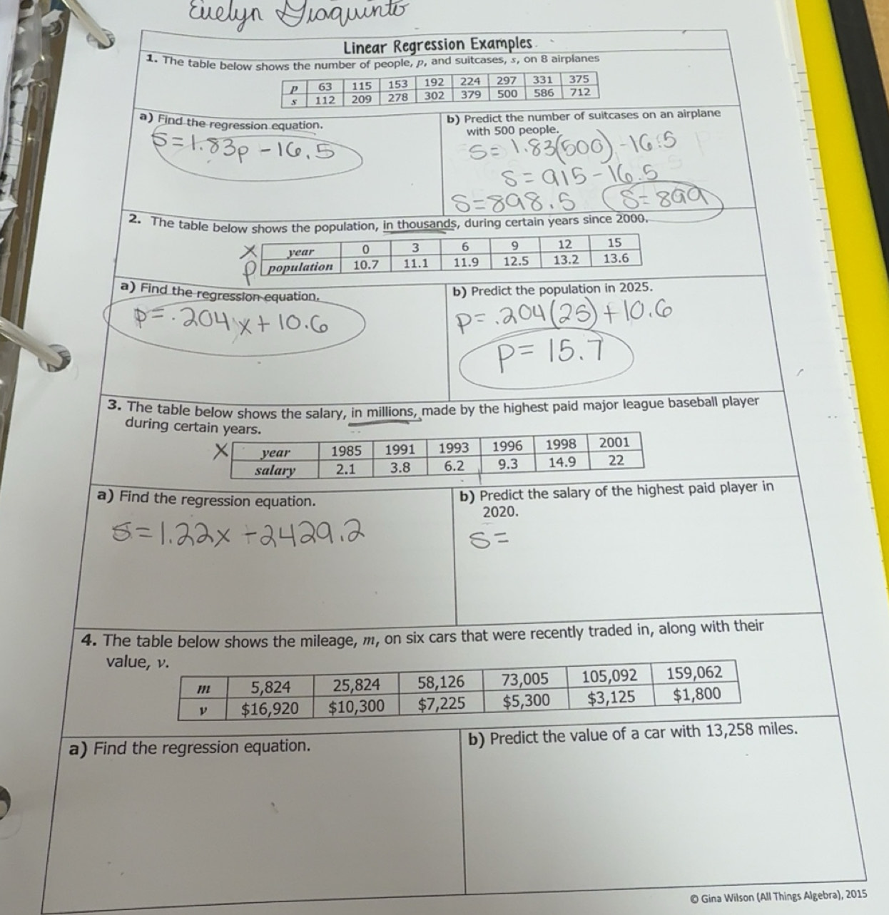 Solved: Linear Regression Examples 1. The table below shows the number ...