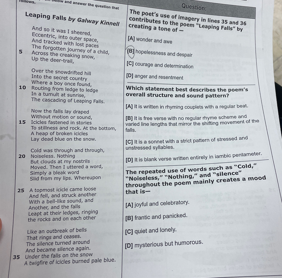 Solved: follows. below and answer the question that The poet’s use of ...