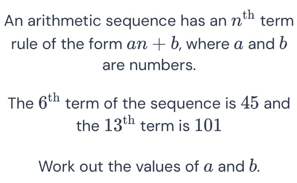 Gelöst:An arithmetic sequence has an n^(th) term rule of the form an+b ...
