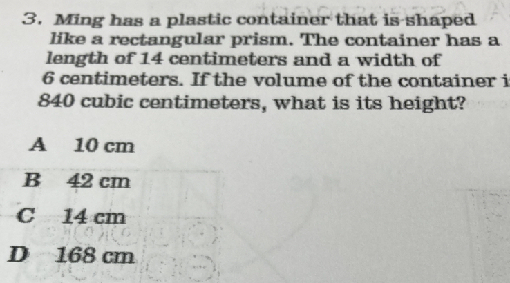Solved: Ming has a plastic container that is shaped like a rectangular ...