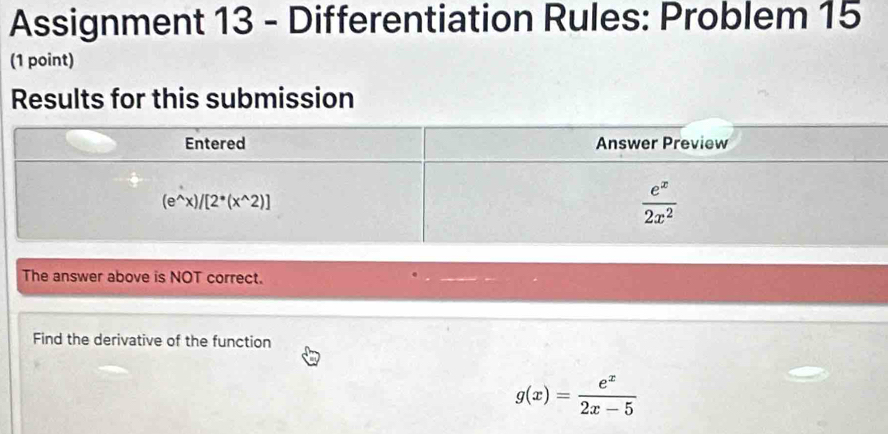 Solved: Assignment 13 - Differentiation Rules: Problem 15 (1 point ...