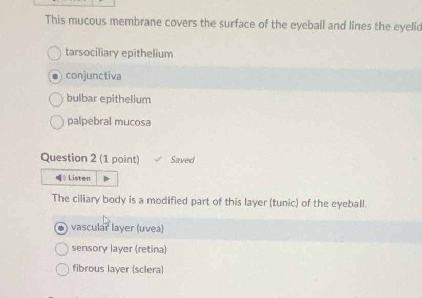Solved: This mucous membrane covers the surface of the eyeball and ...
