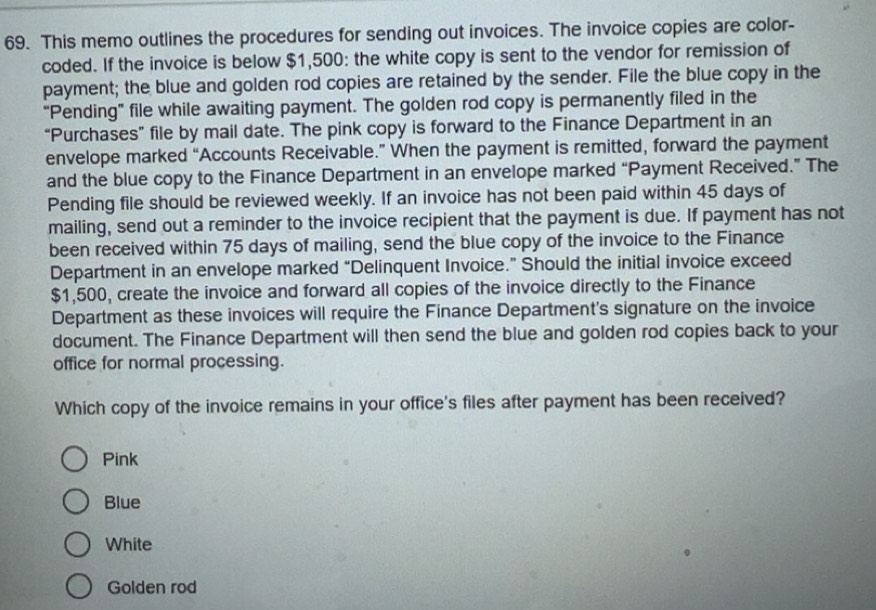 Solved: This memo outlines the procedures for sending out invoices. The ...