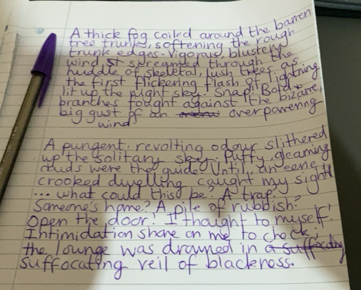 Solved: A thick fog coiled around the barren free trunl, softening the ...