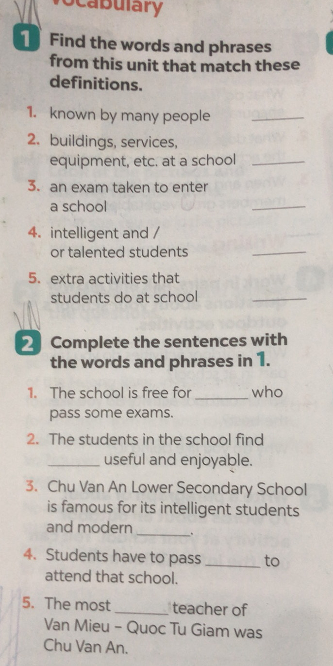 Giải quyết:ocabulary 1 Find the words and phrases from this unit that ...